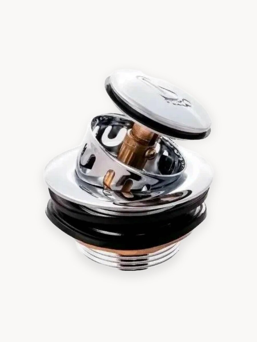 Донный клапан для поддона душевой кабины с фильтром-сеточкой (грязеуловитель). Система "клик-клак" нажимной.