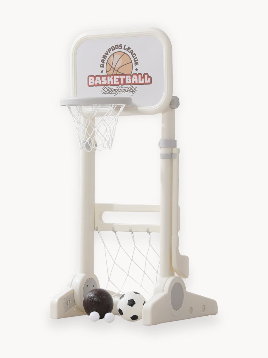 Игровой комплекс UNIX Kids Champion White 3 в 1 для дома и улицы: баскетбольная стойка, хоккейные и футбольные ворота