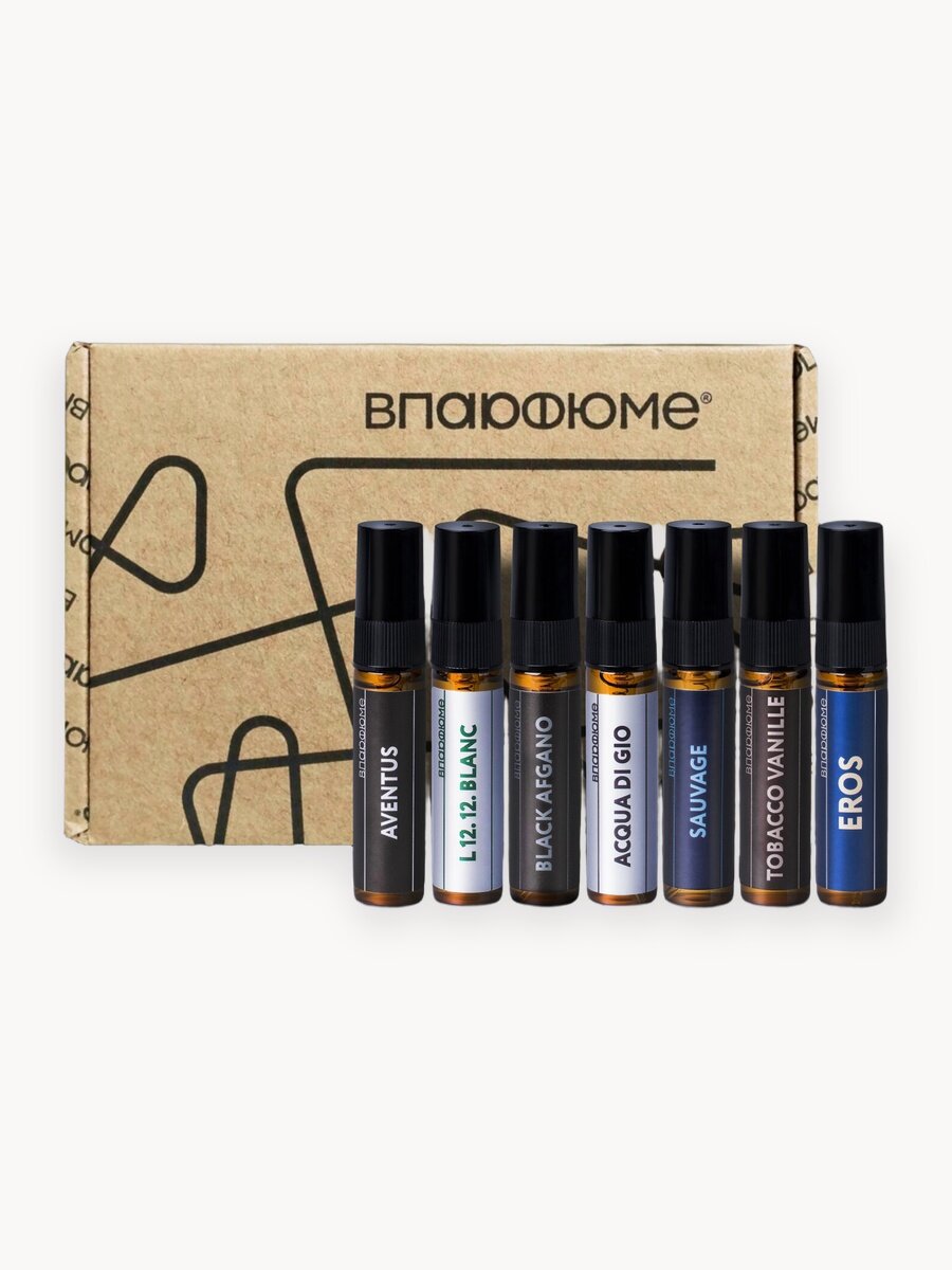 Мужские духи. Набор из 7 ароматов, 6мл. По мотивам Black Afgano, TabaccoVanille, Savage, Aventus, Eros, 1212, Di GIO