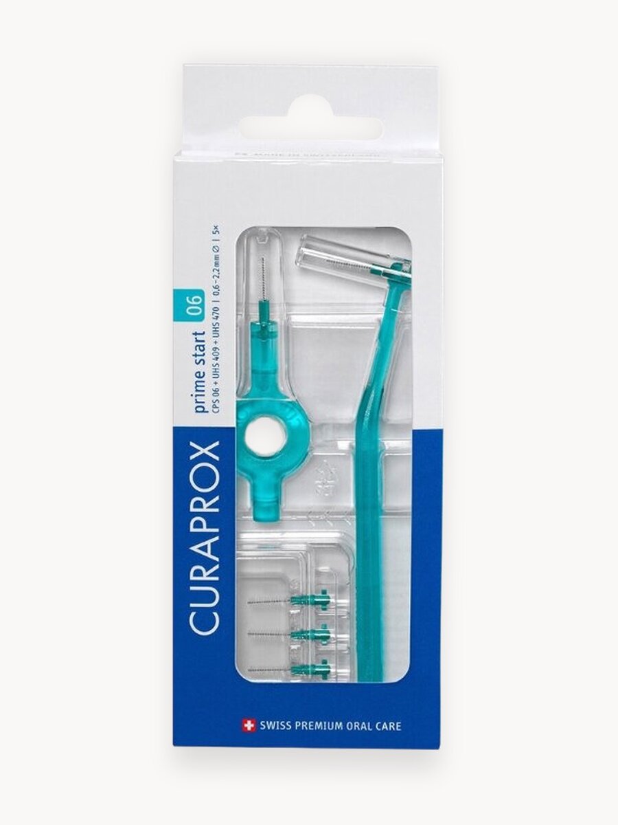 Набор для гигиенического ухода Curaprox Prime Start: 5 ершиков CPS 06 с держателем UHS 409 и UHS 470