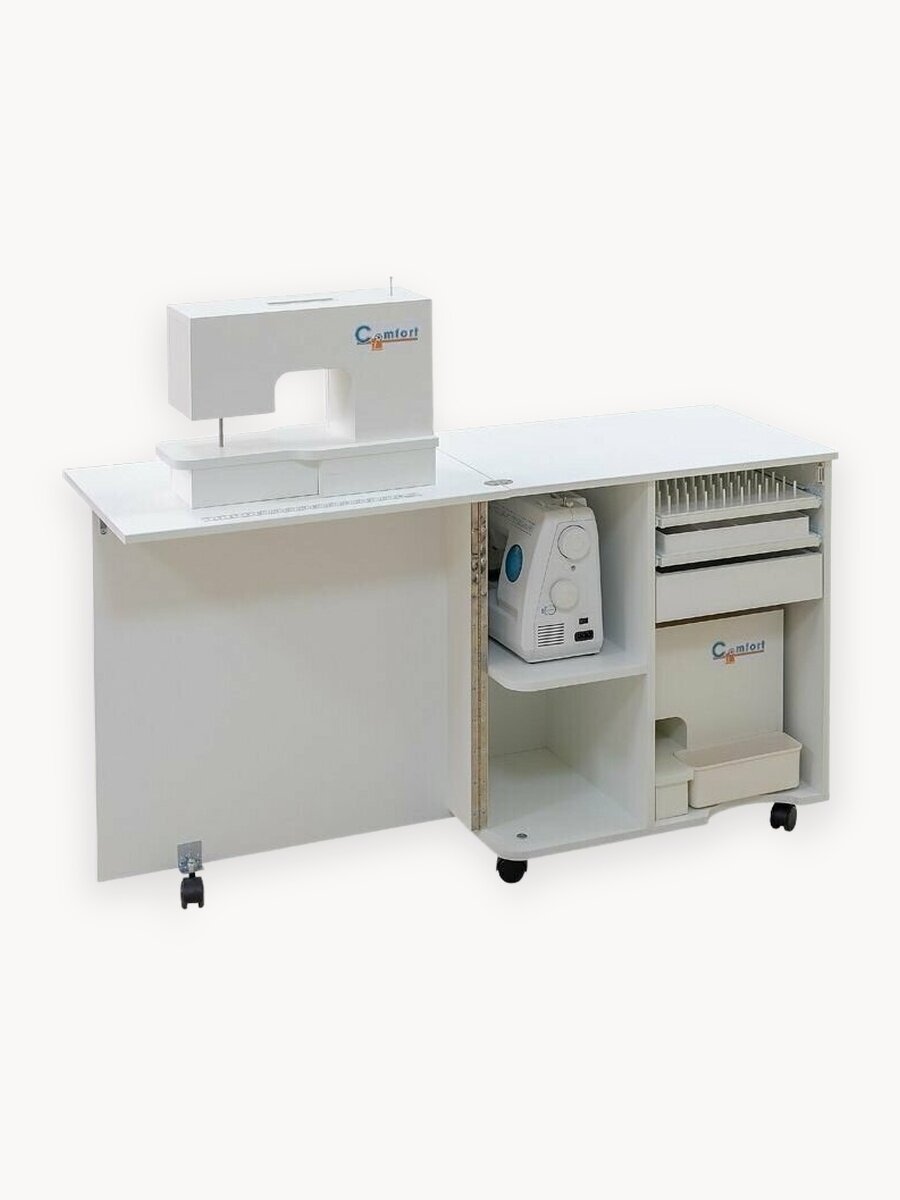 Стол-трансформер для швейной машины и оверлока Комфорт Compact (Белый премиум)