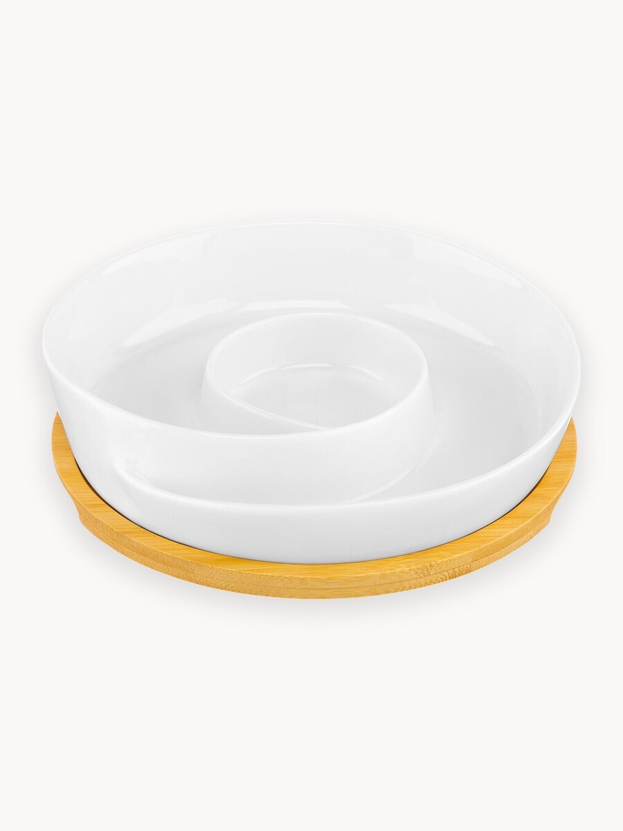 Тарелка сервировочная, менажница 450 мл Elan Gallery "Улитка" 23*23*5 см, глубокая, на деревянной подставке