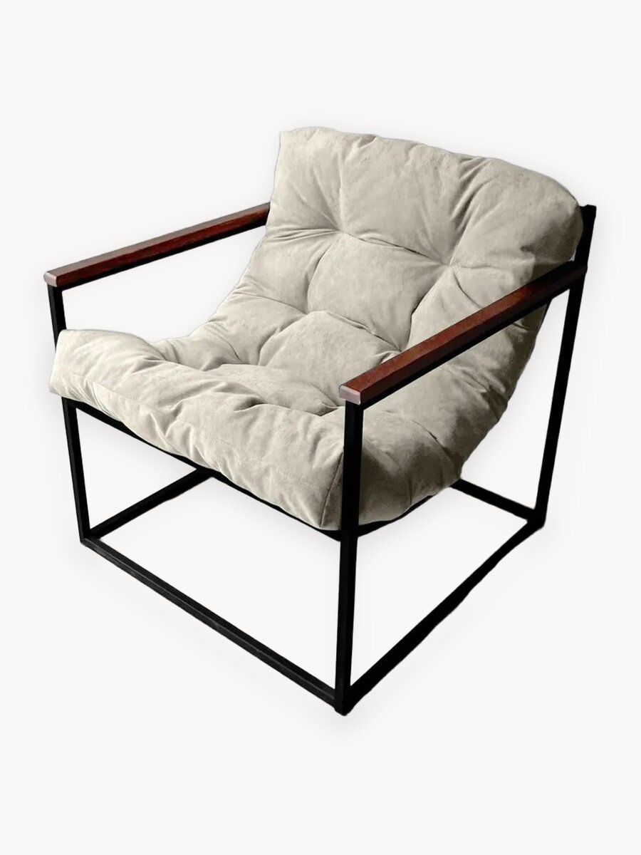 Кресло мягкое удобное для отдыха, уличное, на балкон, веранду, в стиле лофт, минимализм, Комфи ++ велюр белый