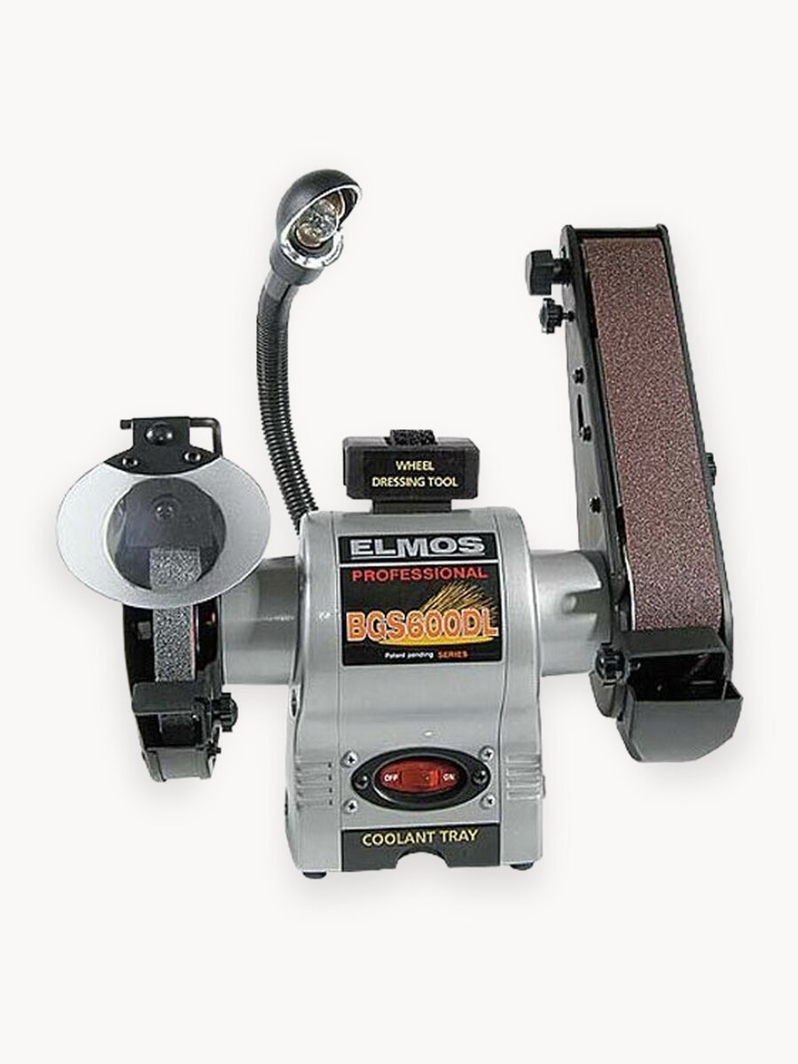 Точильный станок с шлифовальной лентой Elmos BGS 600DL 450 Вт. Круг 150 мм. Лента 686*50 мм. Лампа