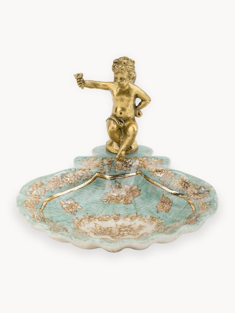 31G2155/C562C/HLG1874 Блюдо с ангелом 14x15x11см, Фарфор, бронза, Glasar