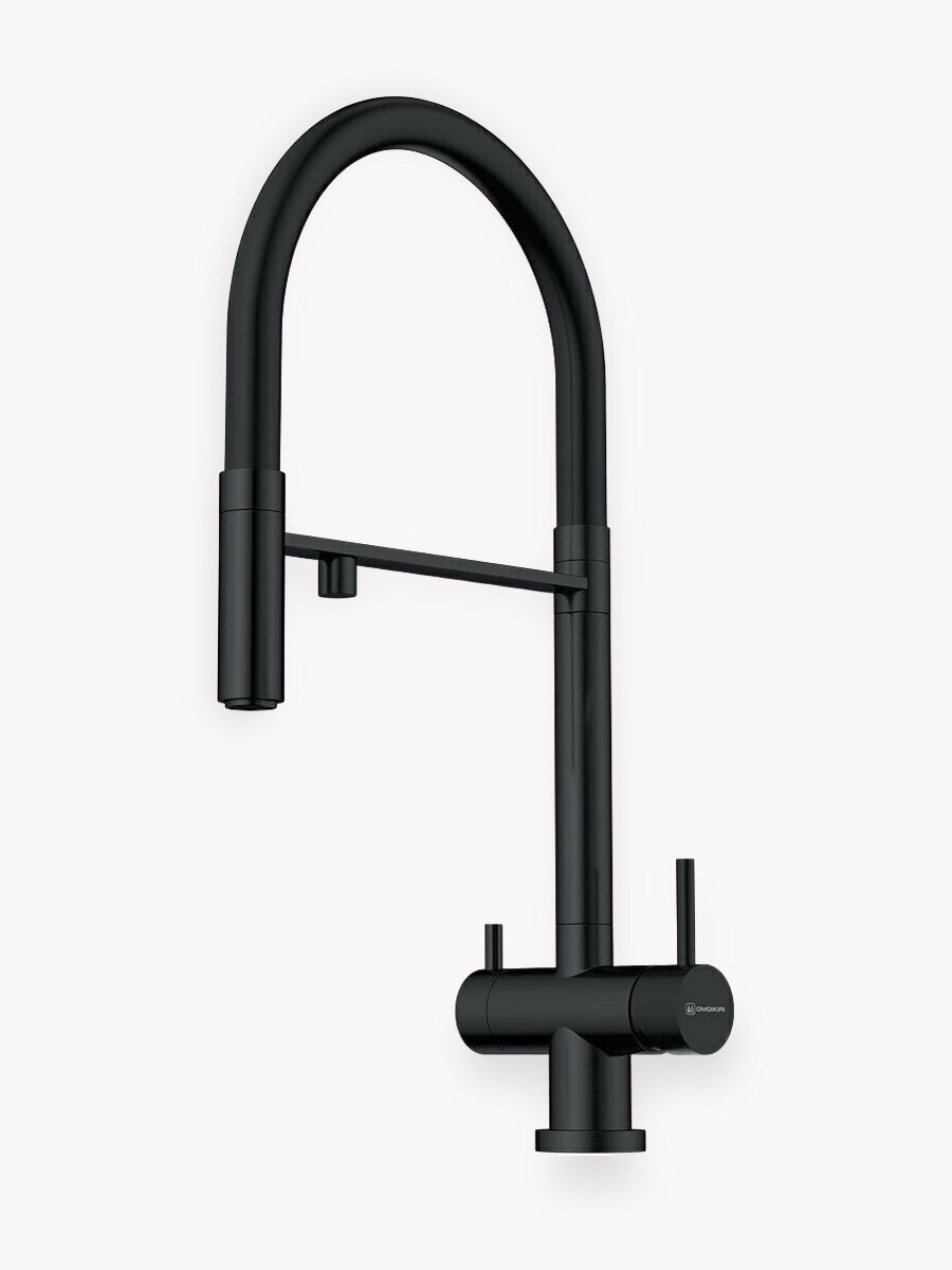Смеситель для кухни OMOIKIRI Kanto-GB с подключением фильтра и гибким изливом / графит / черный шланг