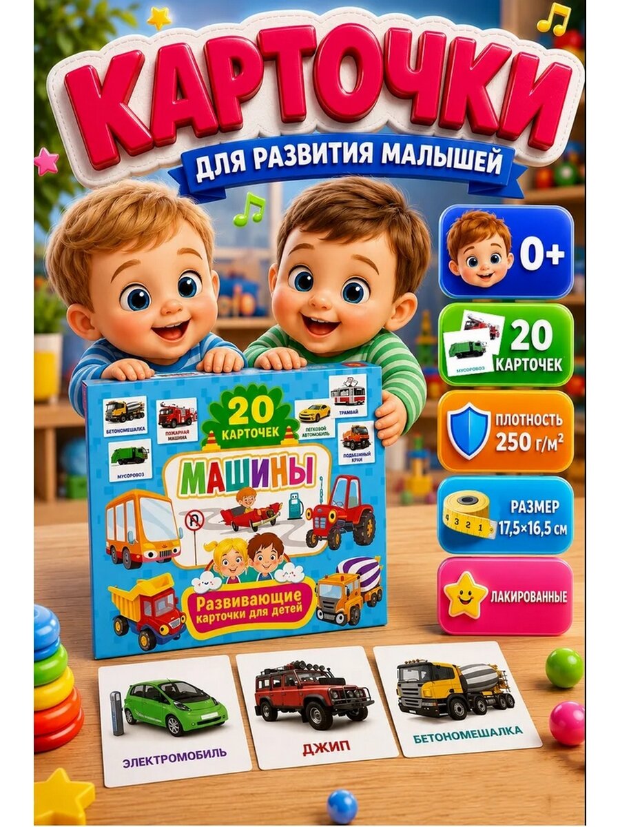 Машины. Развивающие карточки для детей (20 карточек).