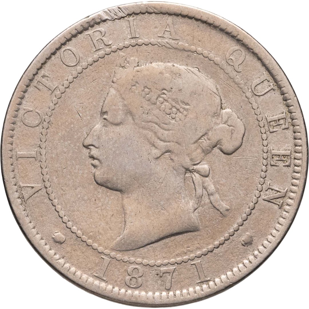 Ямайка 1 пенни penny 1871, Мельхиор медь-никель, в сохранности F