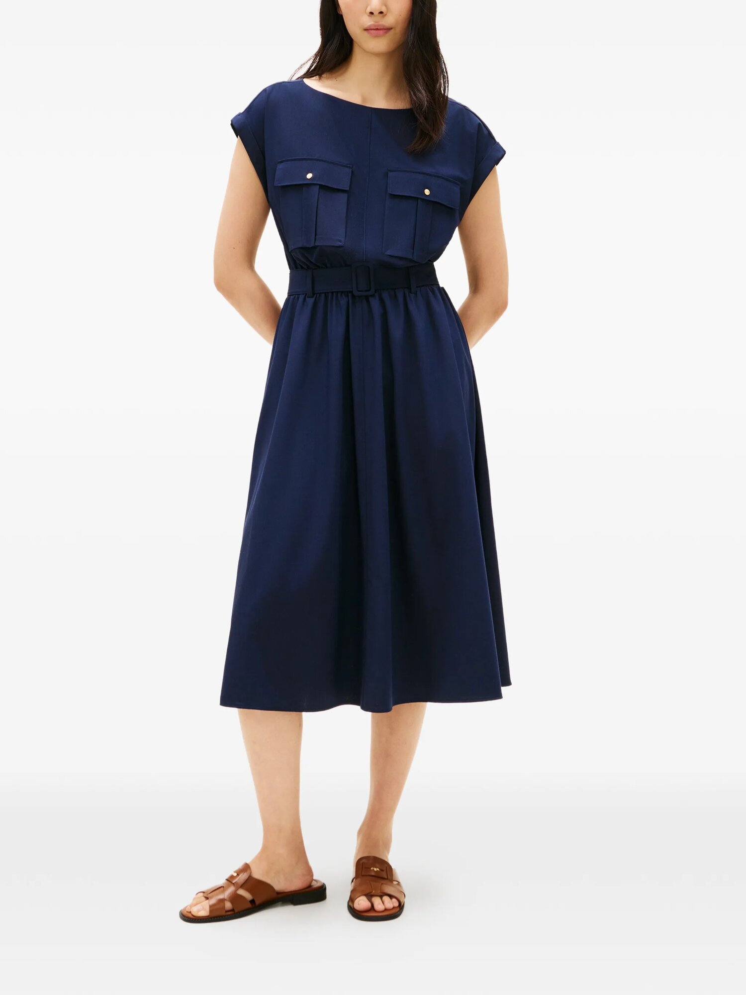 Платье TOMMY HILFIGER Patch-pocket belted midi dress, размер 42 EU, blue — фото 1