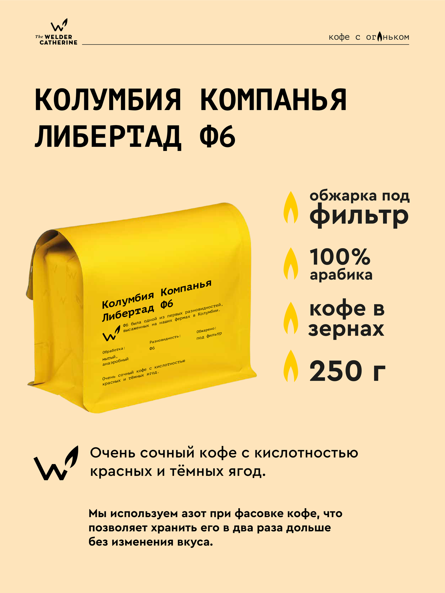 Кофе в зернах Сварщица Екатерина "Колумбия Компанья Либертад Ф6" под фильтр - 250 гр