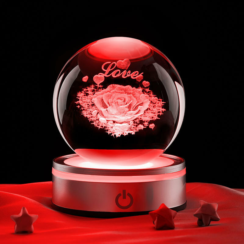 Светящийся кристальный шар с розой и надписью "Счастья" – ночник для торта на день рождения, подарок для мальчиков, девочек и лучших друзей.