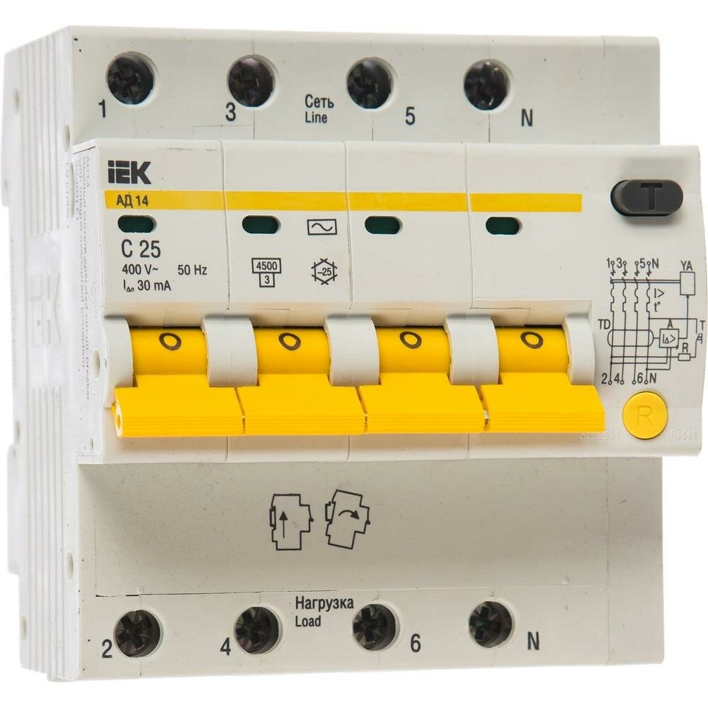 Дифавтомат АД-14 4п, 25А, C, 30мА IEK MAD10-4-025-C-030
