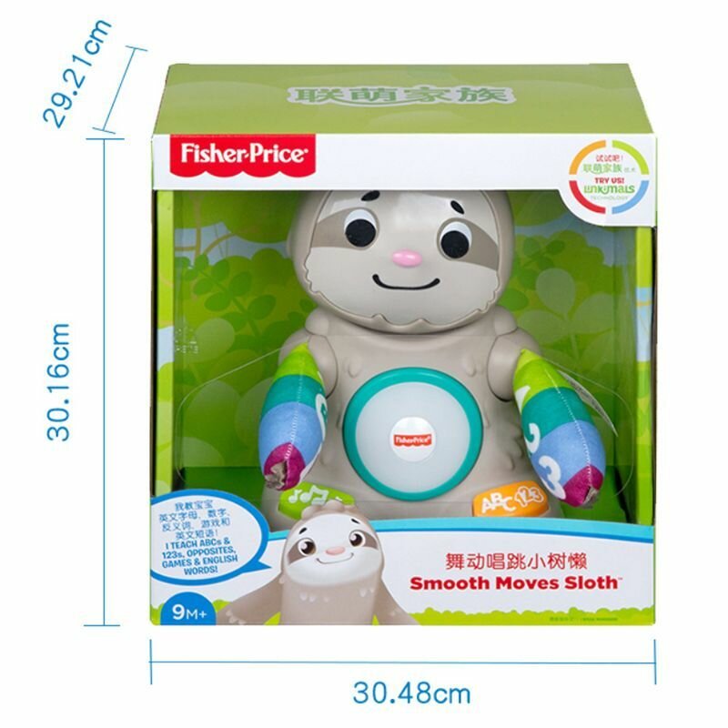 Fisher-Price Linkimals Matthieu Le Paresseux Китайская версия / Интерактивная Электронная Обучающая Танцам Игрушка-ленивец, Подходящая Для Детей Старше 9 Месяцев