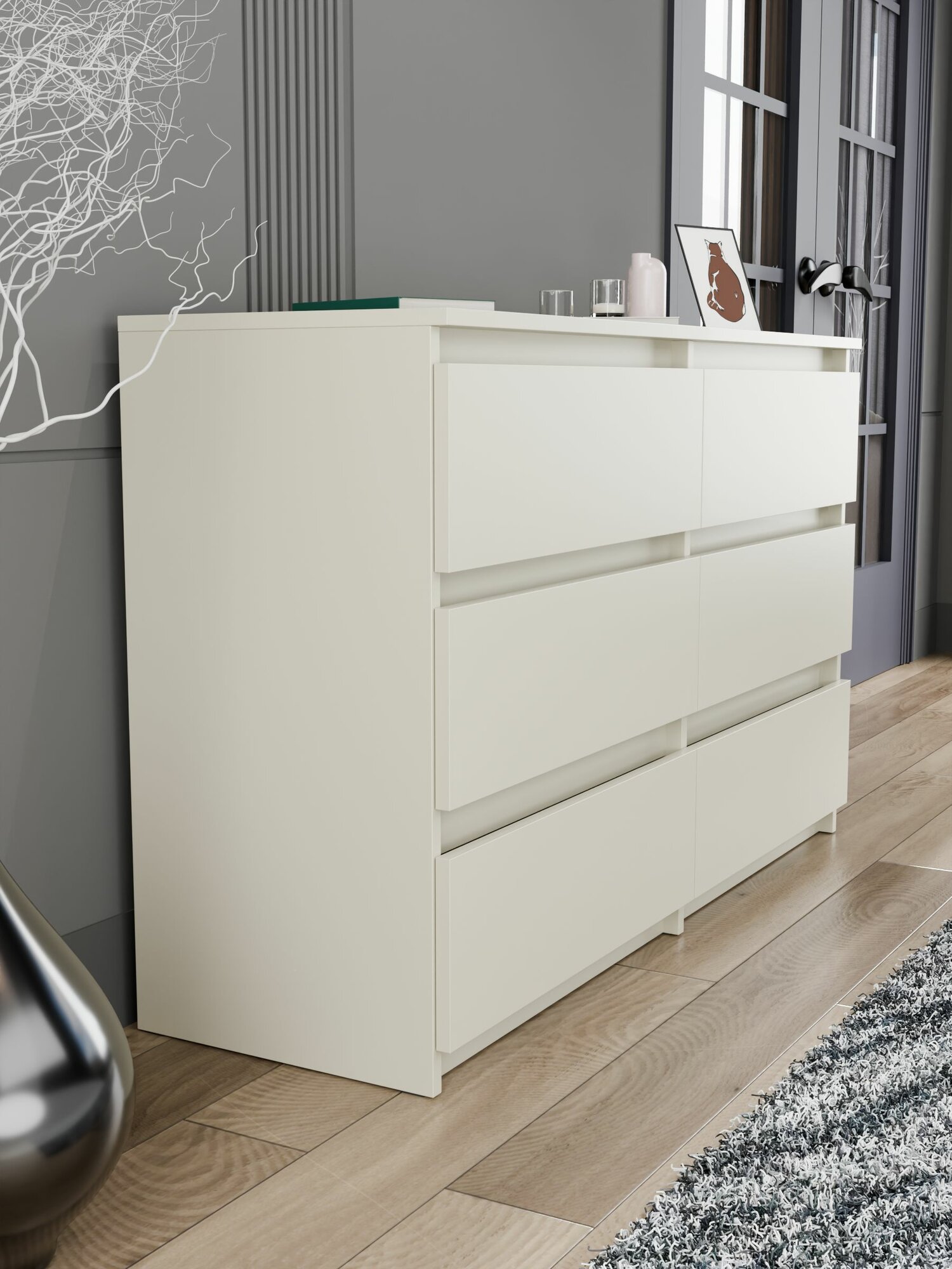 Комод для белья и одежды орлан 6 ящиков, 120х76.4х40 см, бежевый кашемир