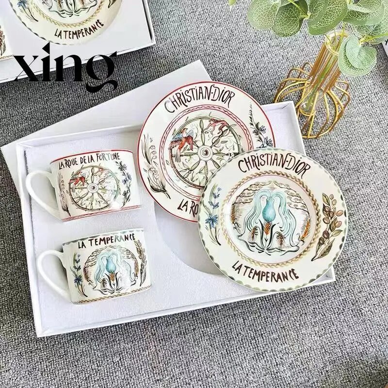 Набор кружек Christian Dior, 250 мл, 4 шт из костяного фарфора, с рисунком Таро, для кофе и чая