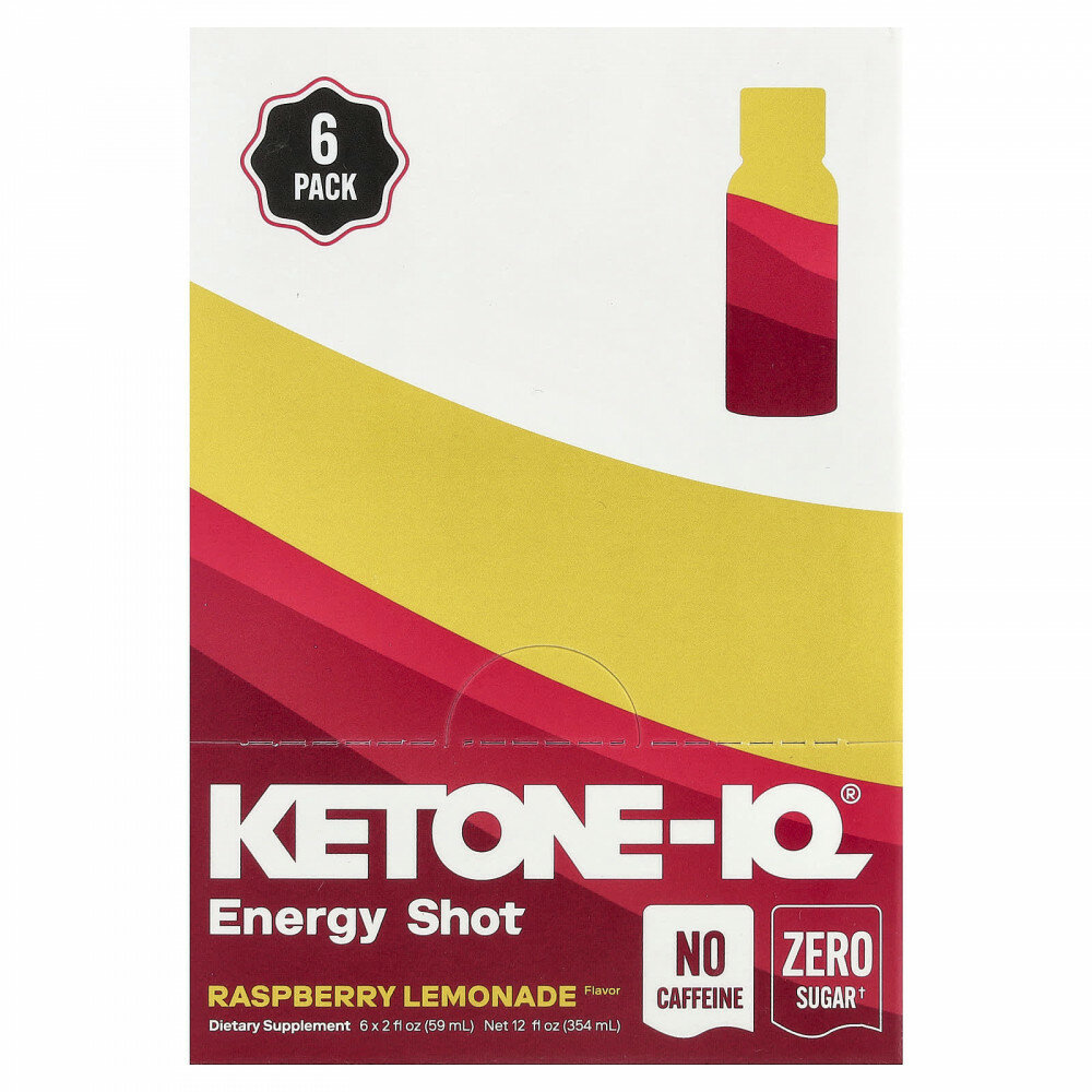 Ketone-IQ, Energy Shot, малиновый лимонад, без кофеина, 6 флаконов по 59 мл (2 жидк. унции)