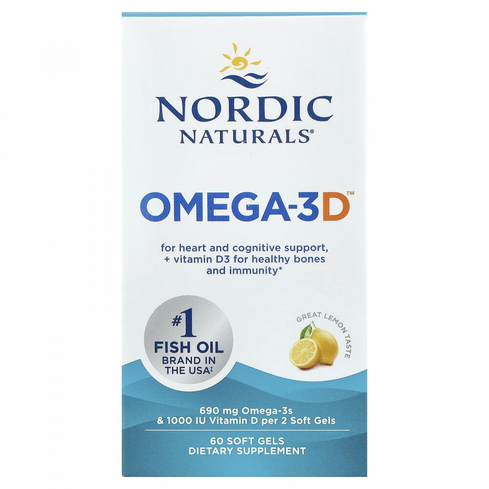 Nordic Naturals, Omega-3D™, со вкусом лимона, 60 капсул