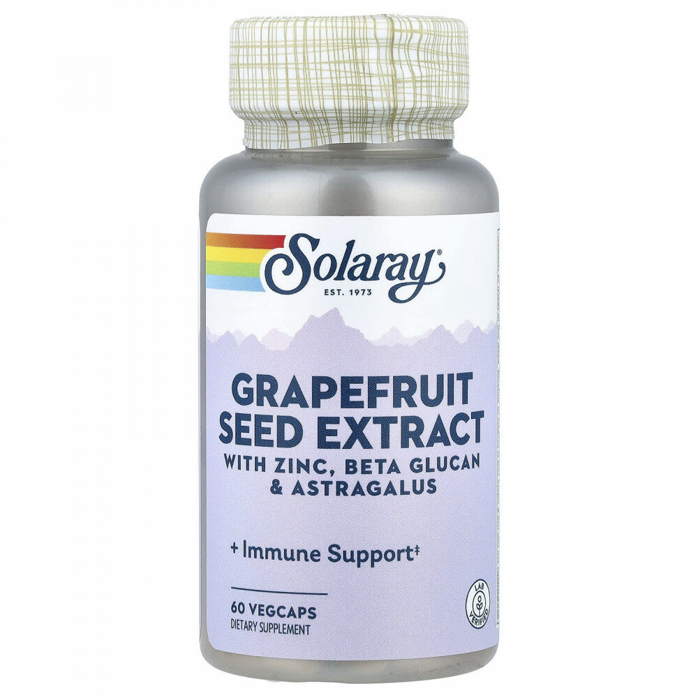 Solaray, экстракт косточек грейпфрута с цинком, бета-глюканом и астрагалом, 60 растительных капсул