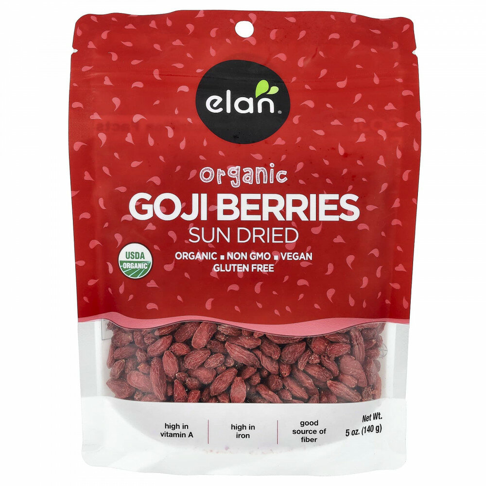 Elan, органические ягоды годжи, высушенные на солнце, 140 г (5 унций)