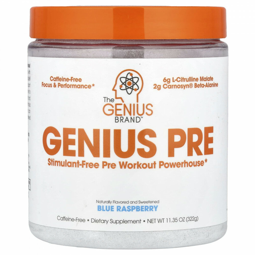 The Genius Brand, Pre, без кофеина, со вкусом голубой малины, 298 г (10,5 унции)