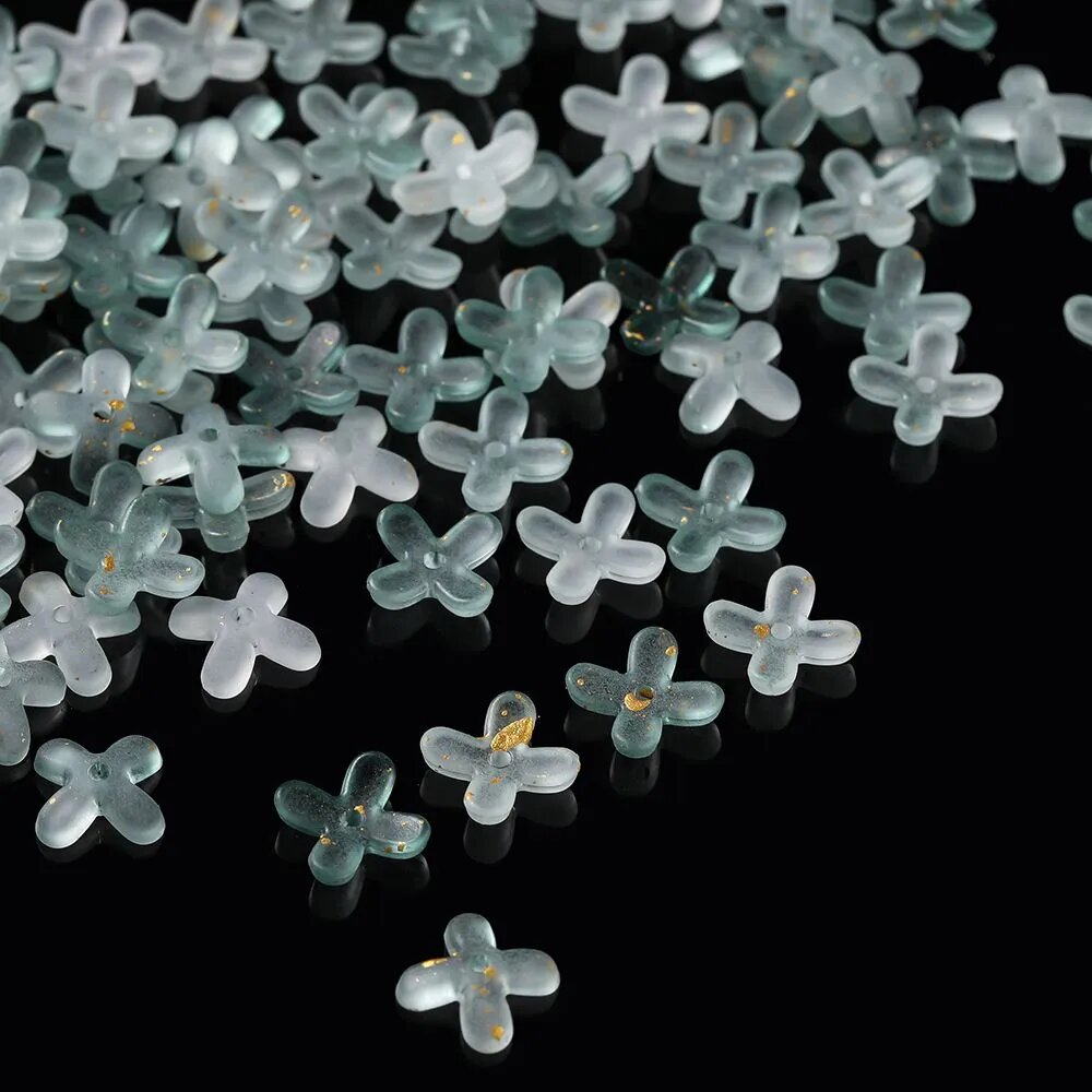 100 шт акриловых цветочных подставок из четырех лепестков, мелкие бусинки (приблизительно 9,5*9,5 мм), цвет: Желто-зеленый