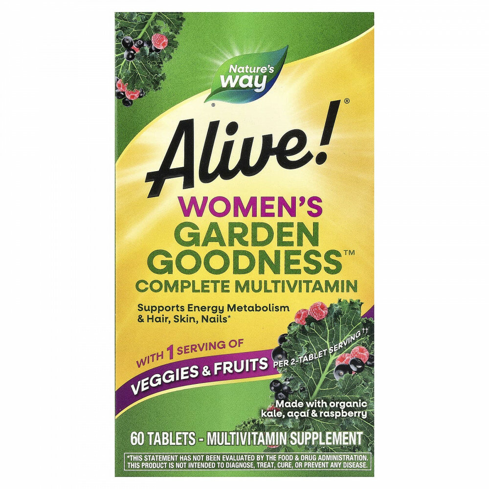 Nature's Way, комплекс мультивитаминов для женщин от Alive!® Garden Goodness™, 60 таблеток