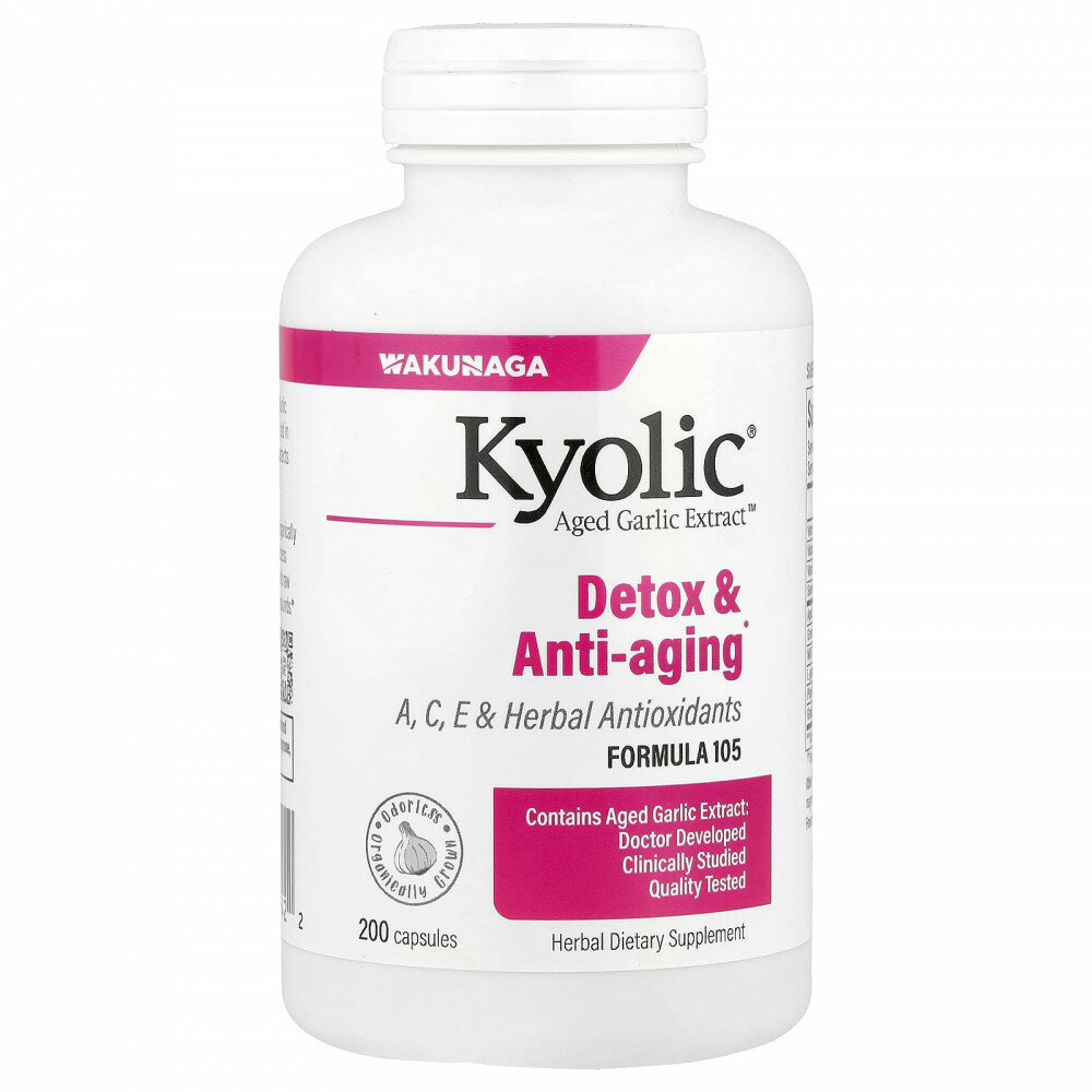 Kyolic, Aged Garlic Extract™, антивозрастное и очищающее средство, формула 105, 200 капсул