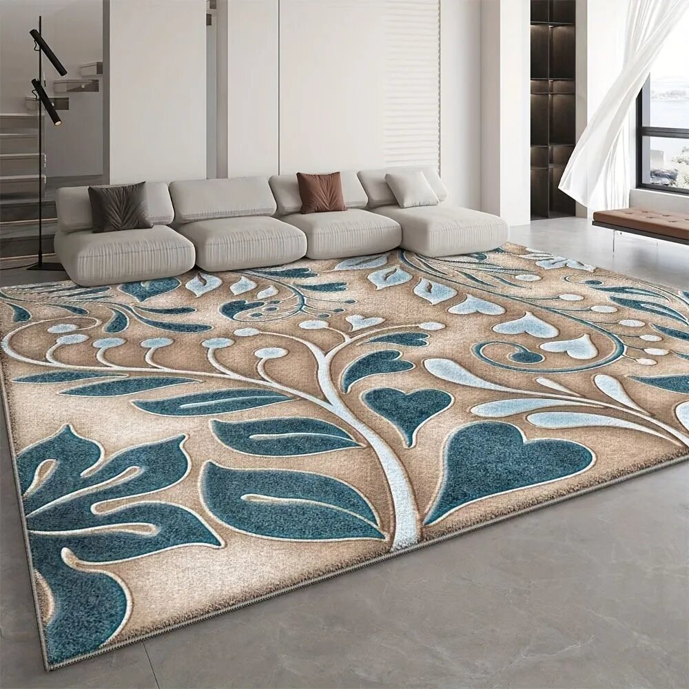 Ковер придверный ковер с абстрактным рисунком из акрила для гостиной и спальни прямоугольной формы, бежевый и голубой цвет