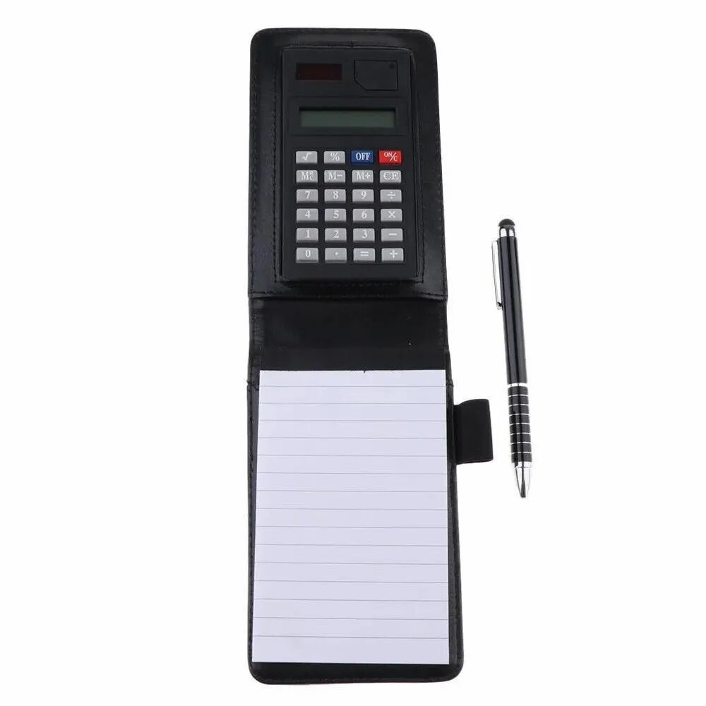 Блокнот A7 с калькулятором и ручкой, кожаная обложка, держатель для ручки, коричневый