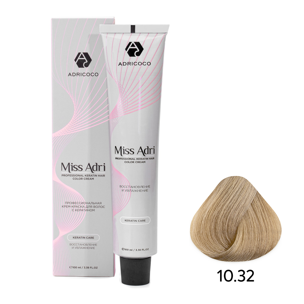 Крем-краска для волос ADRICOCO Miss Adri оттенок 10.32 Платиновый блонд золотистый перламутровый 100 мл