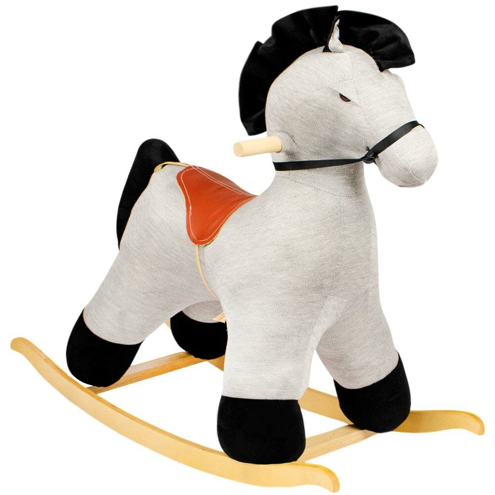 Лошадка-качалка детская бакс на деревянных полозьях, мягкое сиденье, развитие равновесия, серая, 78х38х76 см