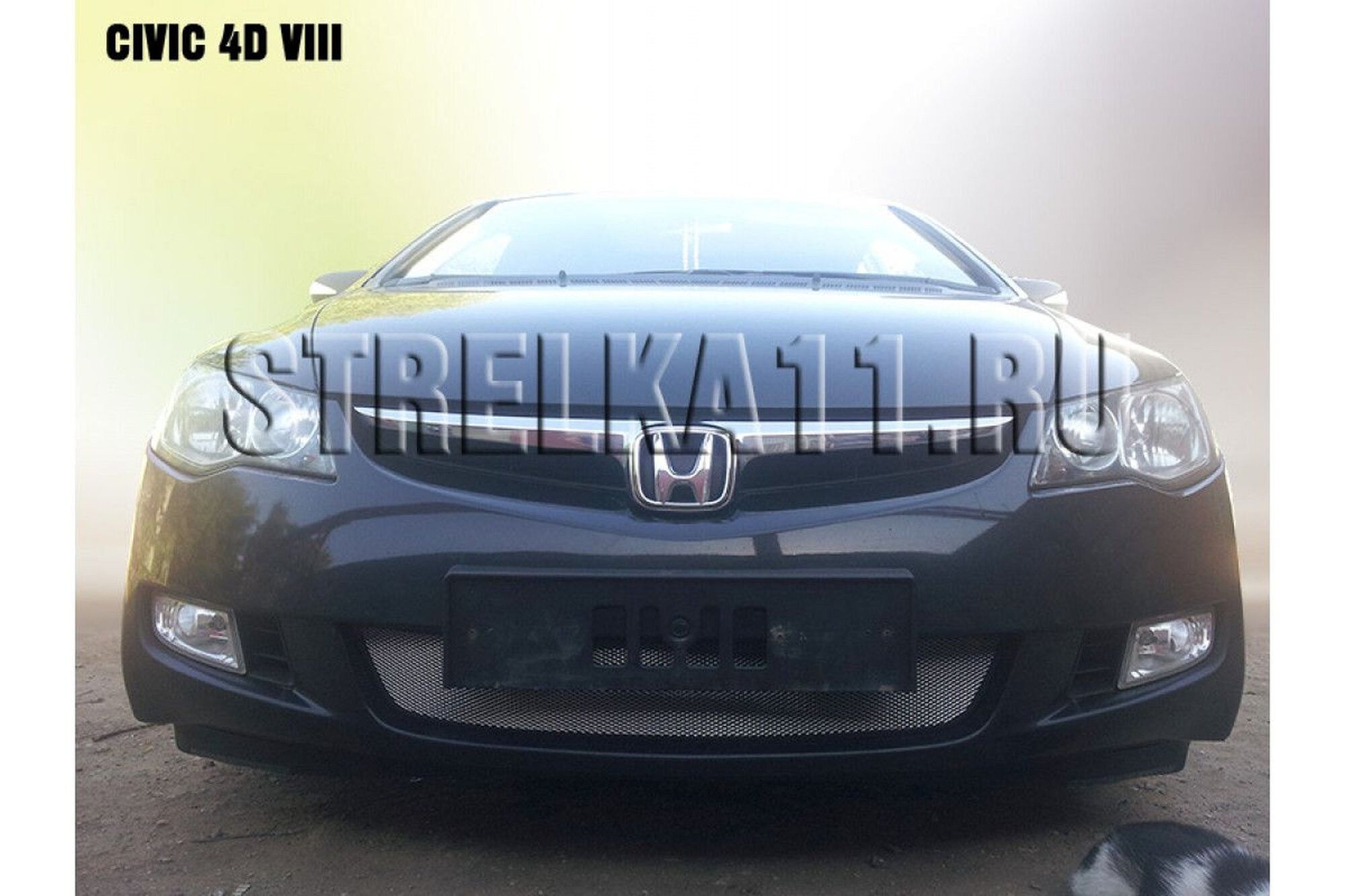Защитная сетка радиатора с окантовкой и защелками для Honda Civic 4D 2006-2008 (VIII), хром
