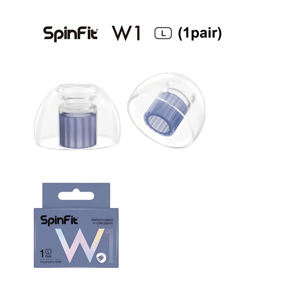 SpinFit W1-L; Амбушуры для наушников с двухслойным W-образным ядром: 1 пара усиленная шумоизоляция, повышенный комфорт для идеальной посадки и качества звука