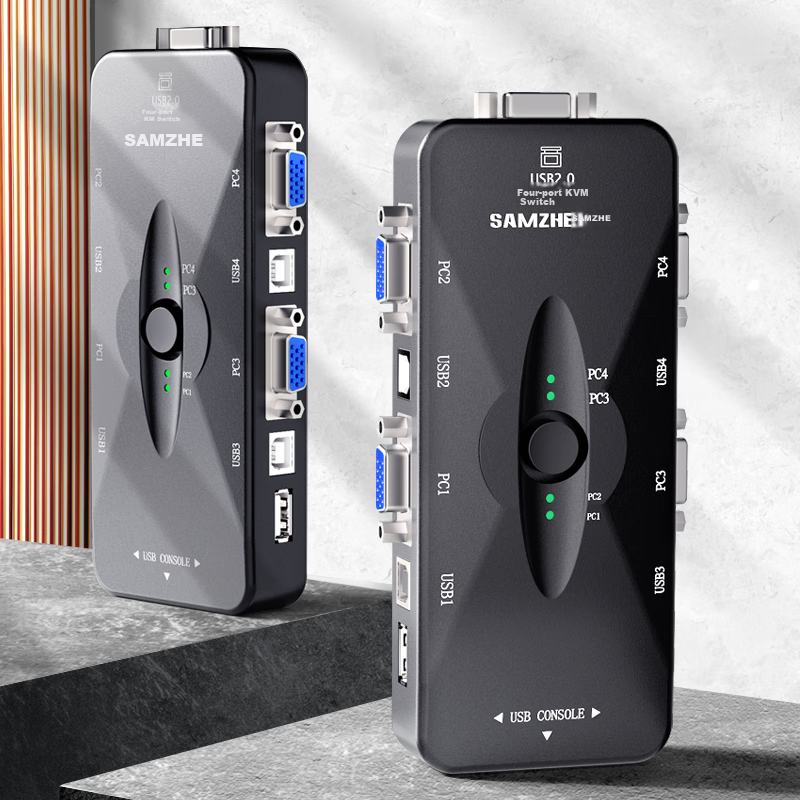 SAMZHE VGA 4-портовый KVM коммутатор с USB2.0 для клавиатуры мыши и принтера на настольные ПК Модель：4 входа/1
