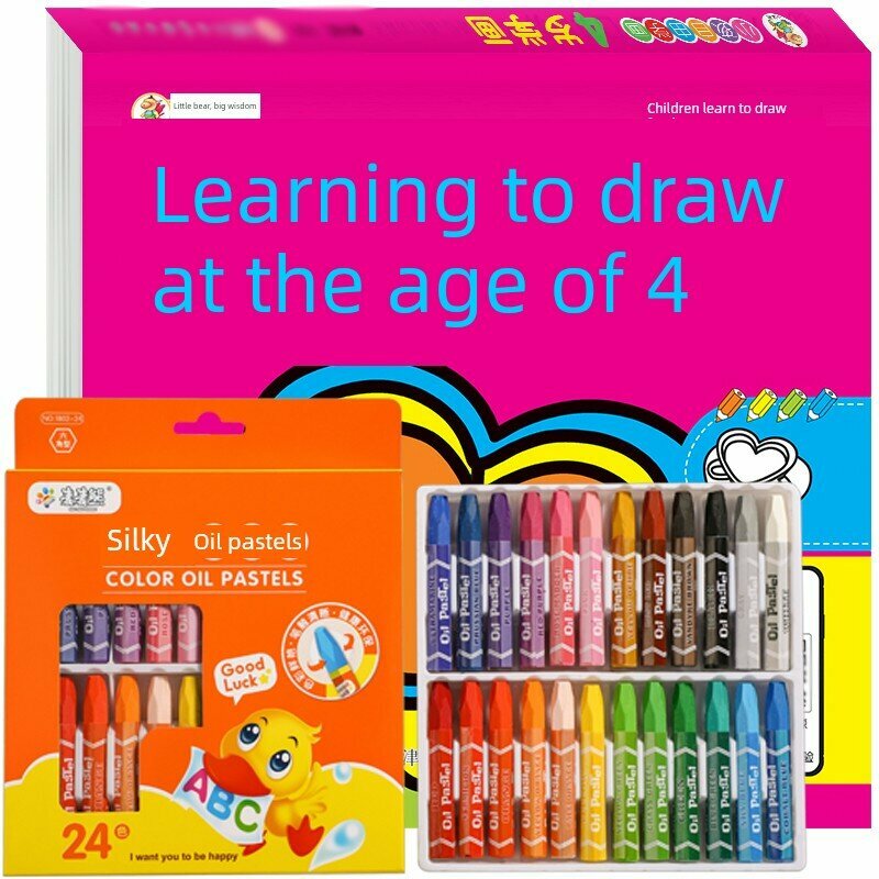 Образовательная книга для рисования для 4-летних детей с 24 масляными мелками, набор для раскрашивания в дошкольном