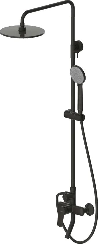 Душевая стойка Bravat Rhein F6429564BW-A-ENG со смесителем, черная, матовая, душевая система с тропическим душем, с изливом, с лейкой, латунная, рычаг сбоку