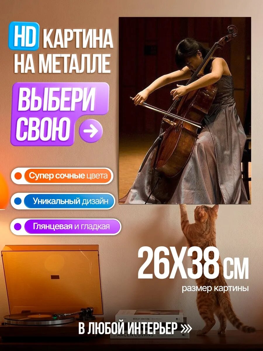 Картина на HD металле Девушка с виолончелью