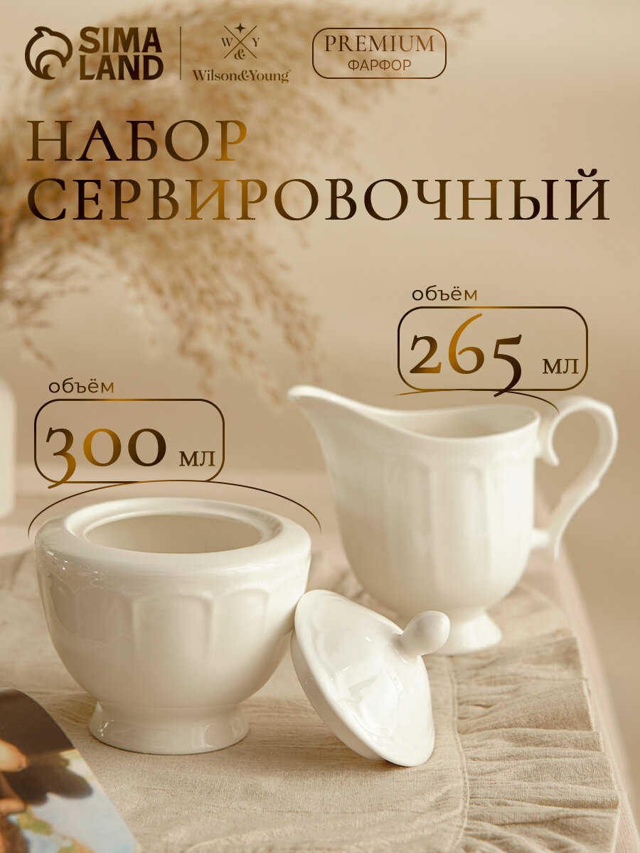 Набор сервировочный WY Renessans, 2 предмета: молочник 265 мл, сахарница 300 мл, фарфор, белый