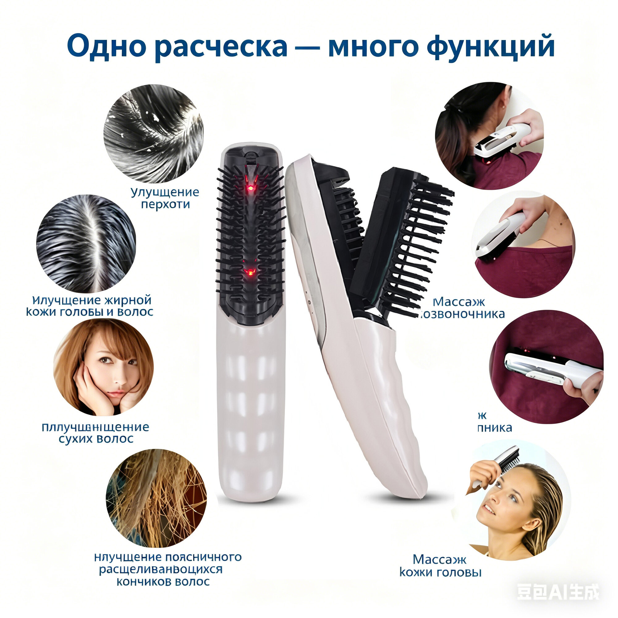Лазерная расчёска-массажер , для кожи головы, с подсветкой, батарейки АА