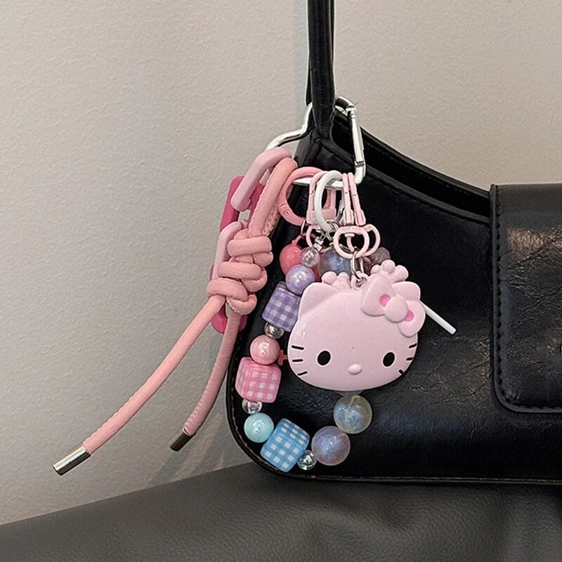 Брелок-подвеска Hello Kitty в гавайском стиле для летних ключей, коричневый брелок для сумки Sanrio в японском стиле, милый ретро-брелок для кошелька, подарок для девочки.