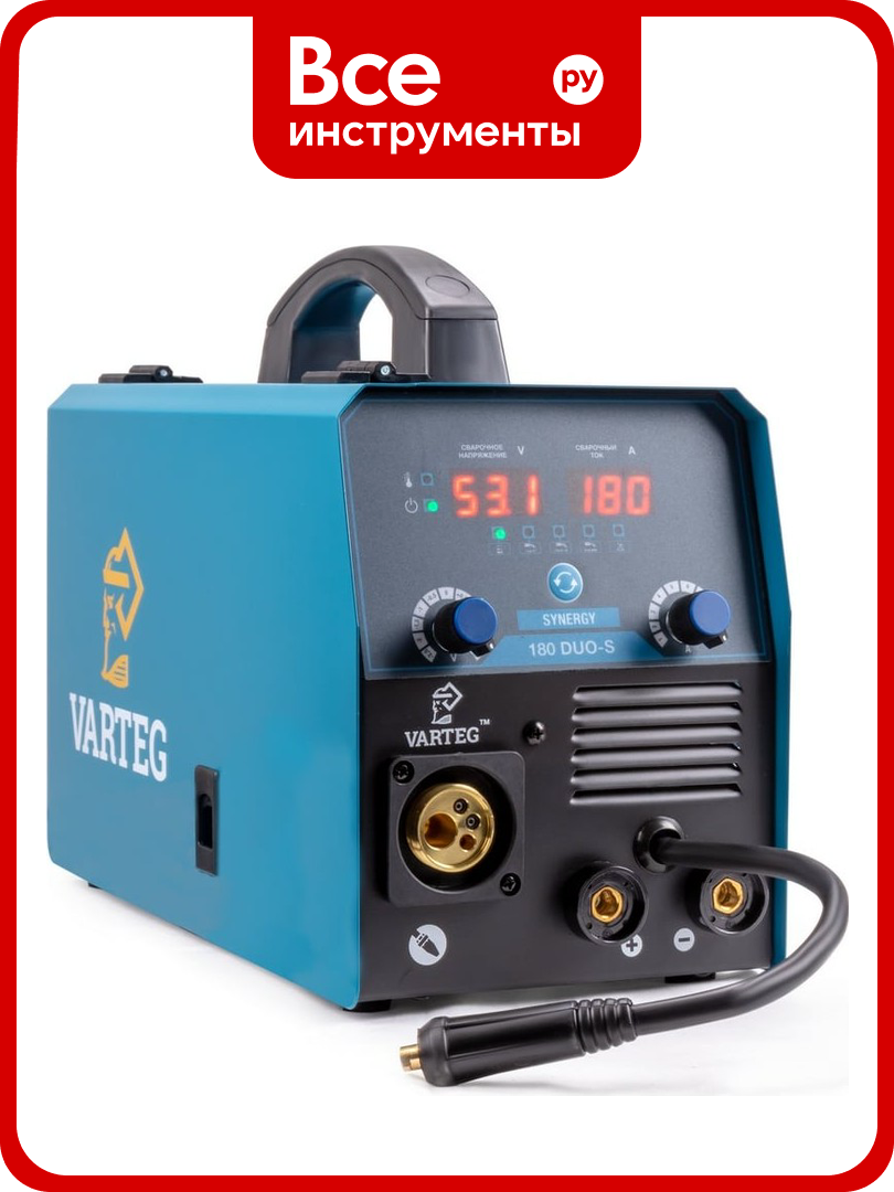 Сварочный полуавтомат VARTEG 180 DUO-S 8655: инверторный MIG/MAG/MMA, синергия, 180 А, воздушное охлаждение, IP21S, идеа