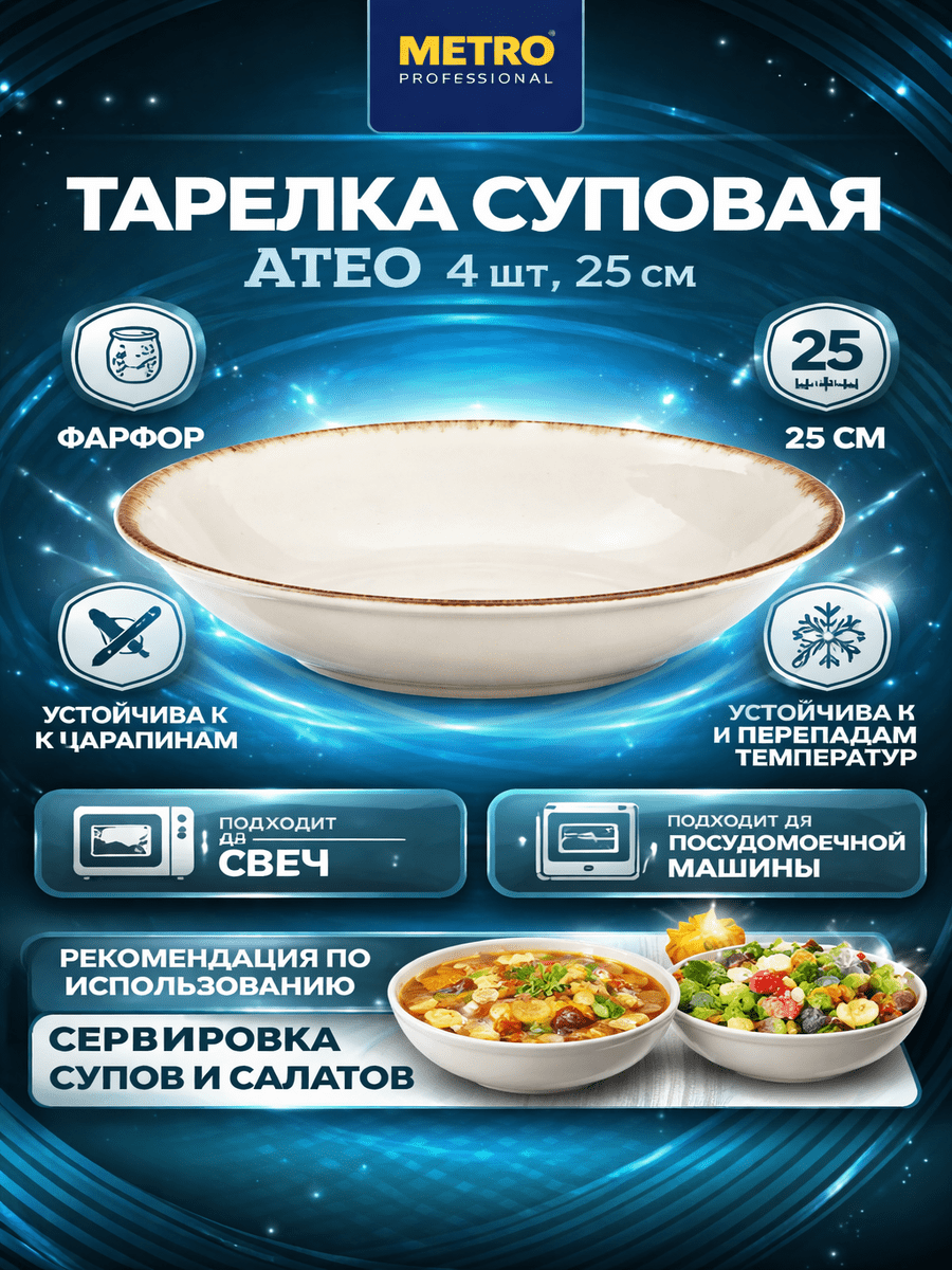 METRO PROFESSIONAL Тарелка суповая Ateo 4шт, 25см