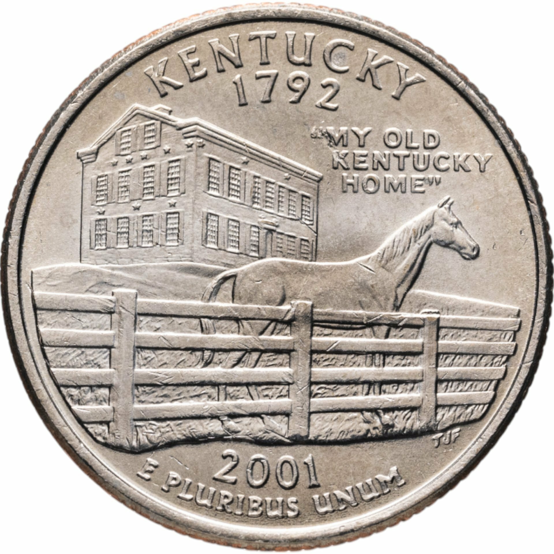 США 25 центов квотер, 1/4 доллара, quarter dollar 2001 P Кентукки Kentucky знак монетного двора "P" - Филадельфия, Медь, в сохранности UNC