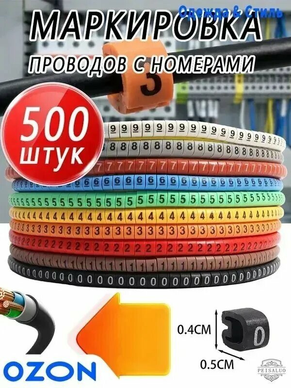 Маркеры для проводов с номерами, 1.5mm , 500 шт