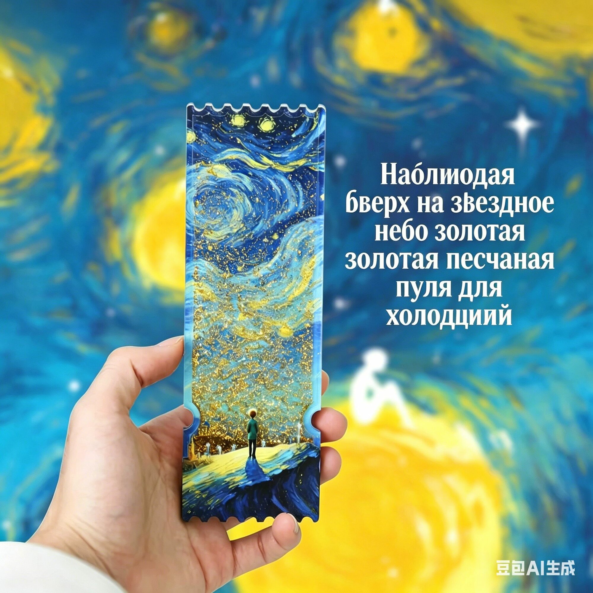 Магнит на холодильник Звездное небо Ван Гога с жидким песком, акриловый сувенир для дома