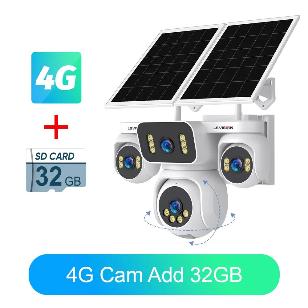 Камера видеонаблюдения для улицы с солнечной панелью LS VISION 4 Screen WiFi 4G с автоматической отслеживанием, 12-кратным зумом, водонепроницаемостью IP66 для системы безопасности дома