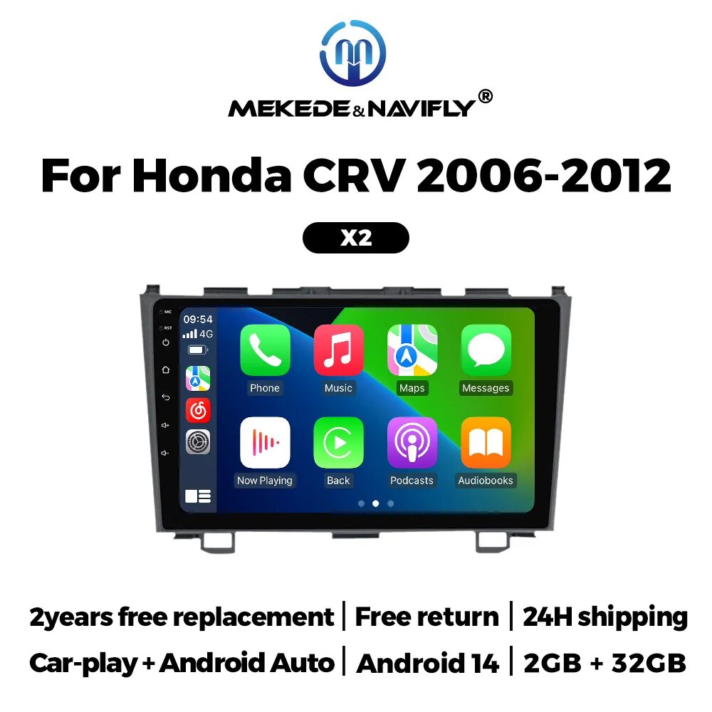 Автомагнитола MEKEDE Android 14 С Carplay, WiFi, GPS-навигацией, Двойным DIN, Для Honda HD29-9X2-10Y