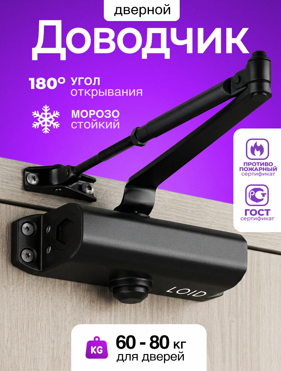 Доводчик дверной морозостойкий Loid 501 Black черный, от 60 до 80 кг, уличный