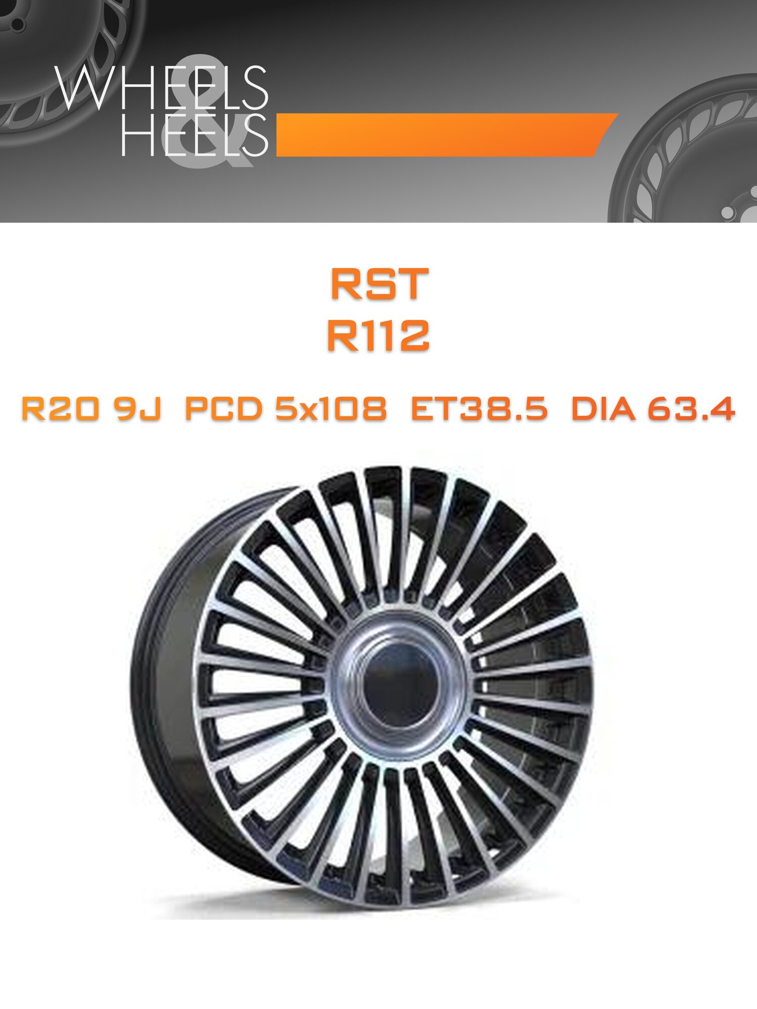 Диск автомобильный литой RST R112 20x9 5x108 et38.5 dia63.4 Чёрный с полированной лицевой частью