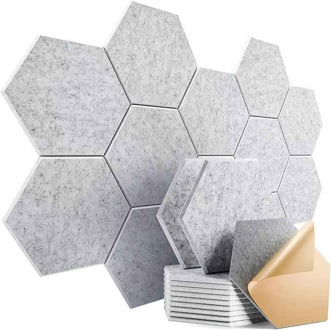 Вибропоглощающие шестигранные плиты с клейким слоем, 12 шт, 26x30x0.9 см
